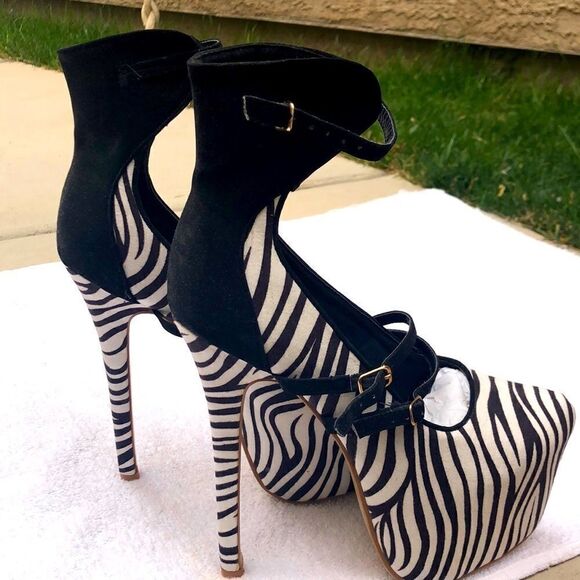 Bella Luna | Shoes | Zebra High Heels With Ankle Straps | Poshmark